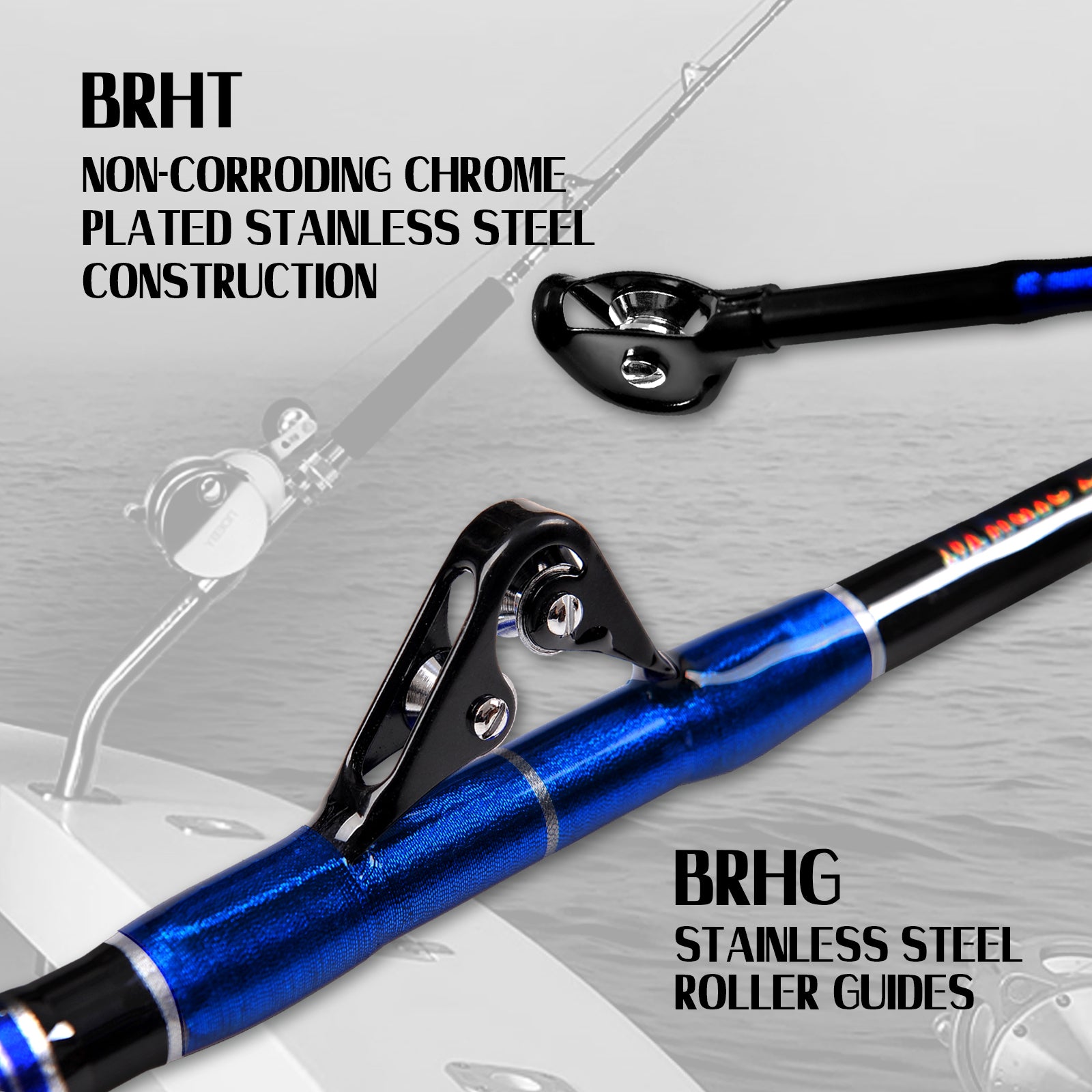 Fiblink 2-Piece Saltwater Offshore Heavy Straight Butt Trolling Rod Ro ...